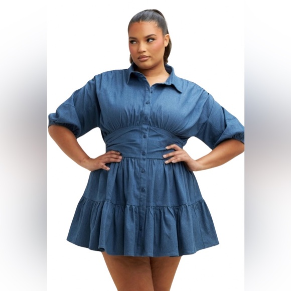 Dresses | 139b Denim Ruched Tiered Dress Blue | Poshmark